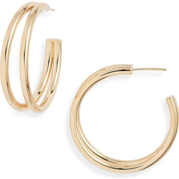 Jennifer Zeuner Jewelry Calista Double Hoop Earrings - 14k Yellow Gold Plated Silver