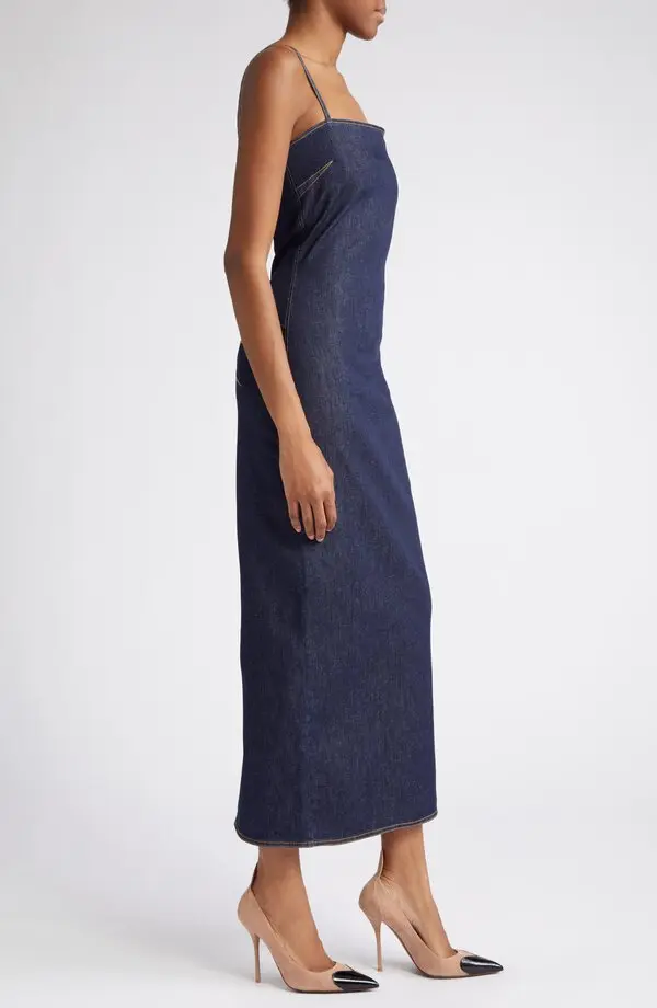 slim fit dress slacks Lake Como Fitted Bodice Cami Strap Midi Dress Navy
