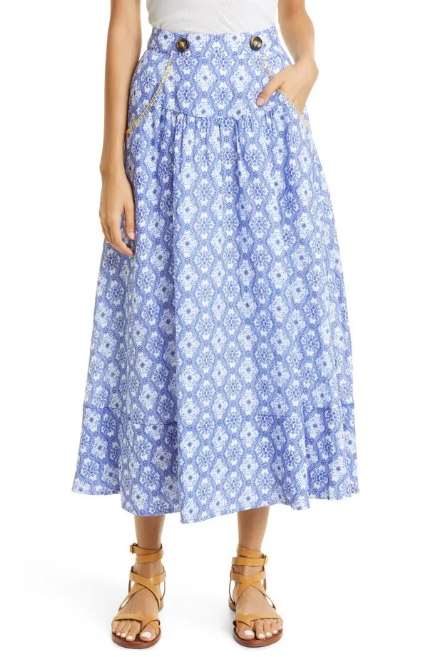 Saloni Della Linen Midi Skirt