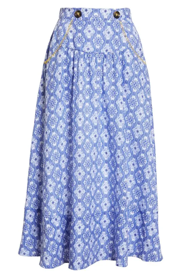 Saloni Della Linen Midi Skirt