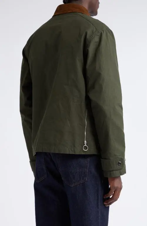 Drake'S Wader Water Repellent Waxed Cotton Jacket In Green 50