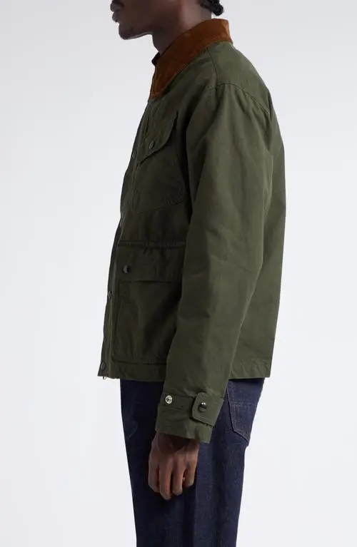 Drake'S Wader Water Repellent Waxed Cotton Jacket In Green 50