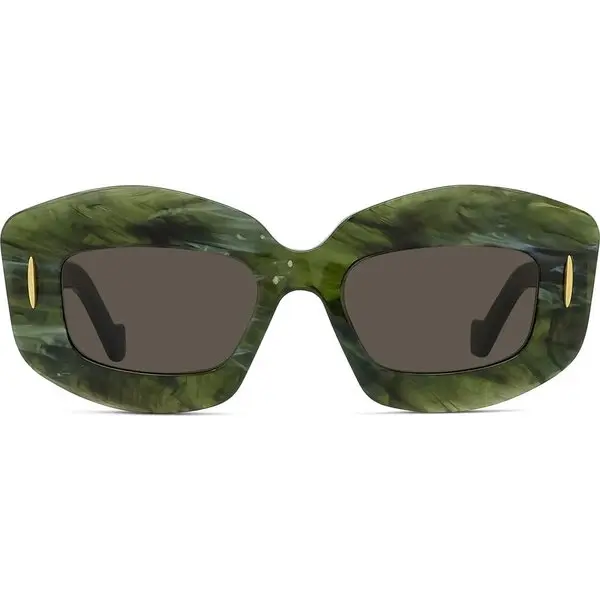 Loewe Silver Screen 49mm Rectangular Sunglasses - Shiny Green Marble