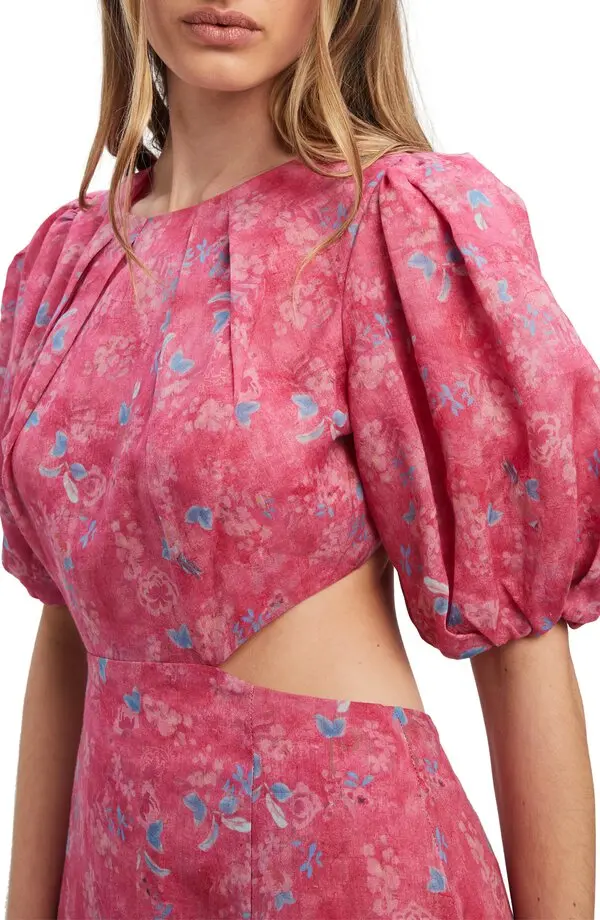 bardot impala midi dress Bardot Impala Floral Puff Sleeve Cutout Midi Dress In Pink Bloom - 45% Off