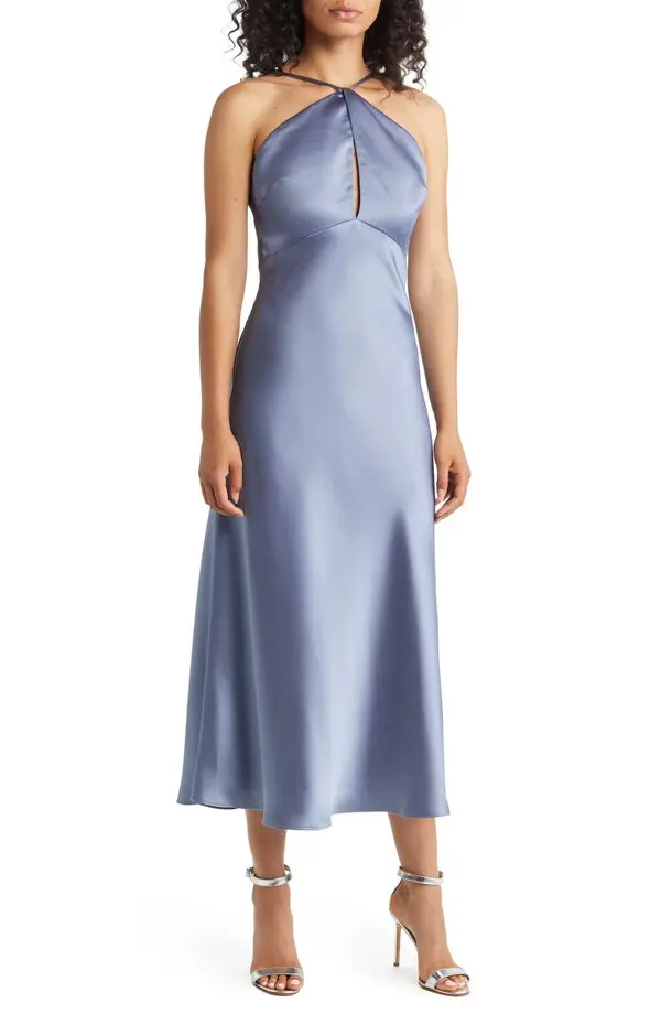 Amsale Halter Satin Cocktail Dress