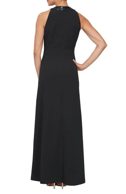 SL FASHIONS Sequin Halter Neck Ruffle Gown