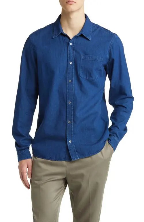 FRAME Cotton & Linen Chambray Button-up Shirt - Maritime