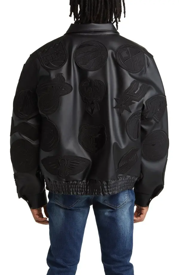 JEFF HAMILTON Nba Collage Faux Leather Jacket