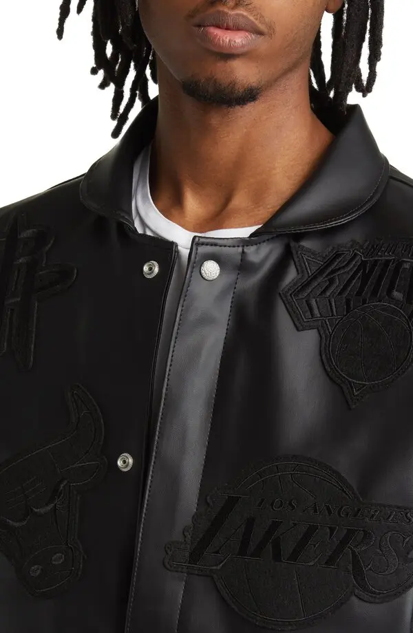 JEFF HAMILTON Nba Collage Faux Leather Jacket