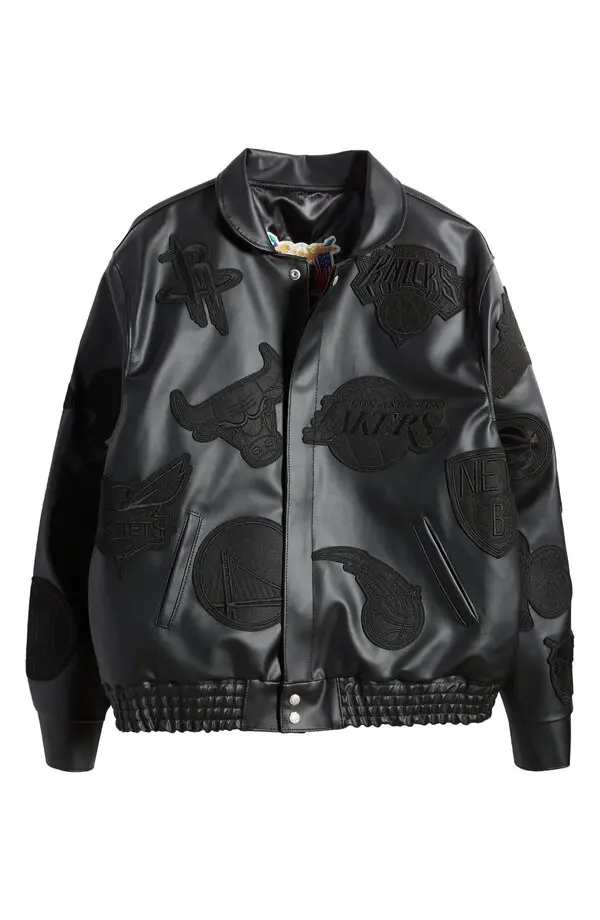 JEFF HAMILTON Nba Collage Faux Leather Jacket
