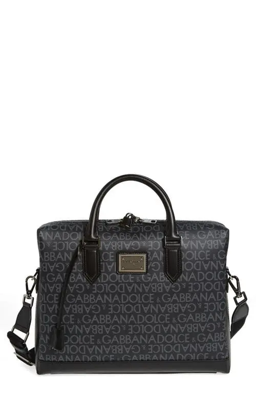 Dolce & Gabbana Logo Jacquard Briefcase - Black/ Grey