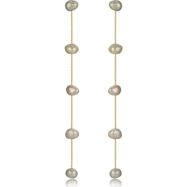 Ettika Freshwater Pearl Drop Earrings - Olive
