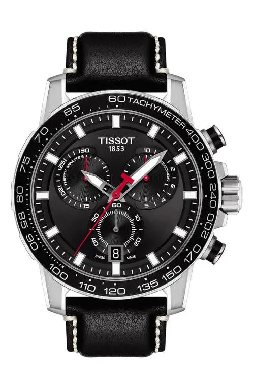 TISSOT Supersport Chronograph Leather Strap Watch - Black/silver