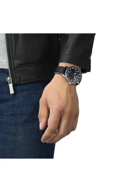 TISSOT Supersport Chronograph Leather Strap Watch - Black/silver