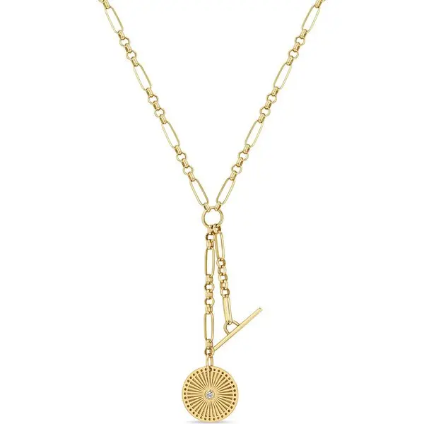Zoe Chicco Sunbeam Medallion Y-necklace - Yellow Gold