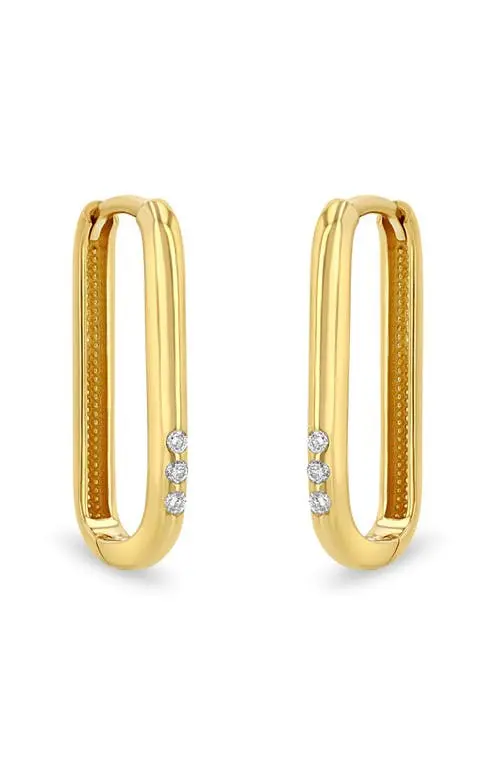 Zoe Chicco Three Diamond Oval Hoop Earrings - 14k Yellow Gold