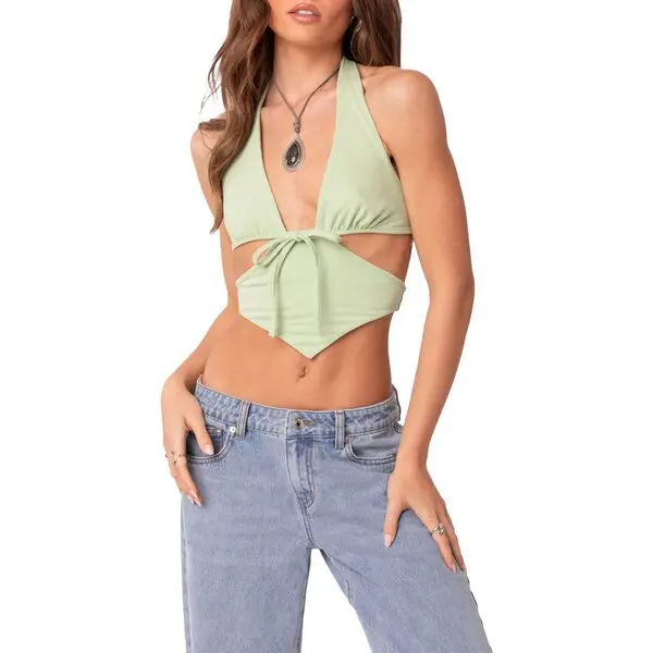 EDIKTED Cady Cutout Crop Halter Top