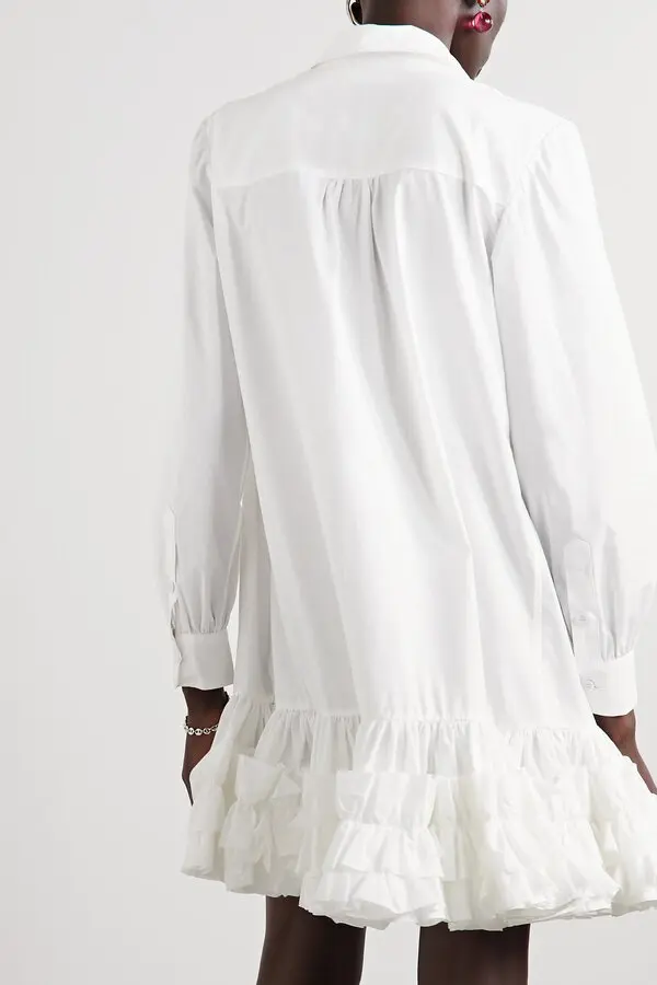 Molly Goddard Miley Ruffled Cotton Mini Shirt Dress In White - 50
