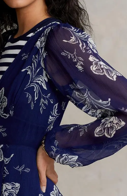 Ralph Lauren Skyler Floral Print Chiffon Midi Dress In Blue Riviera Print -  44% Off
