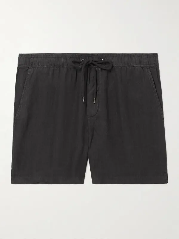 JAMES PERSE Straight-leg Garment-dyed Linen Drawstring Shorts - Black