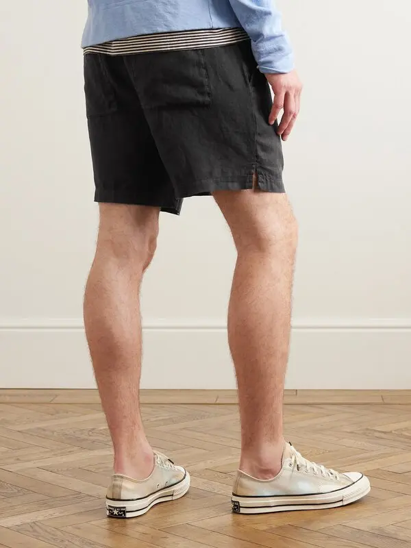 JAMES PERSE Straight-leg Garment-dyed Linen Drawstring Shorts - Black