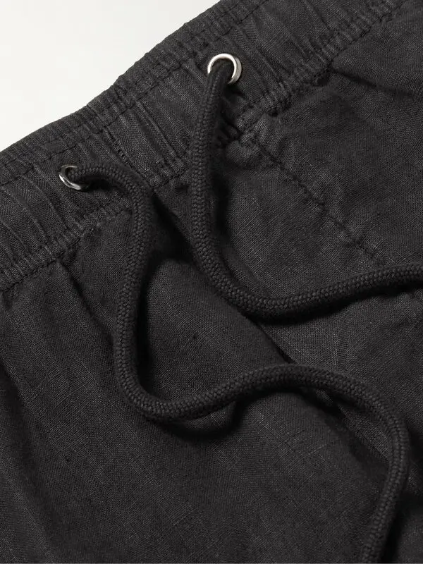 JAMES PERSE Straight-leg Garment-dyed Linen Drawstring Shorts - Black