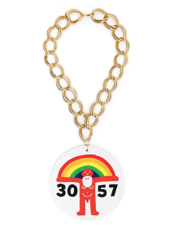 WALTER VAN BEIRENDONCK Logo-plaque Chain Necklace - White