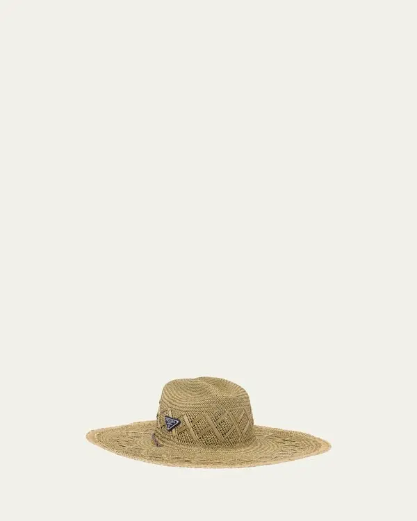 Prada Triangle Logo Straw Hat - Naturale