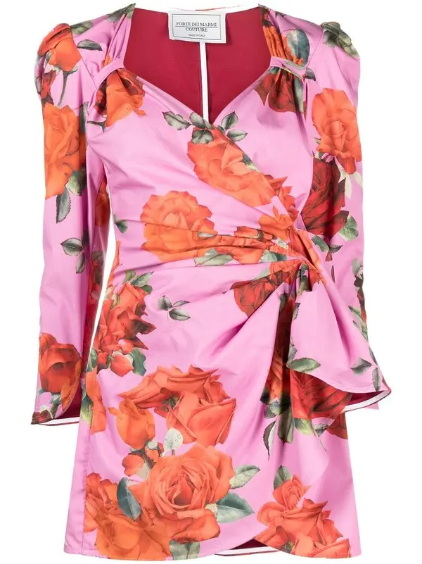 FORTE DEI MARMI COUTURE Floral-print Drape-detail Mini Dress - Pink