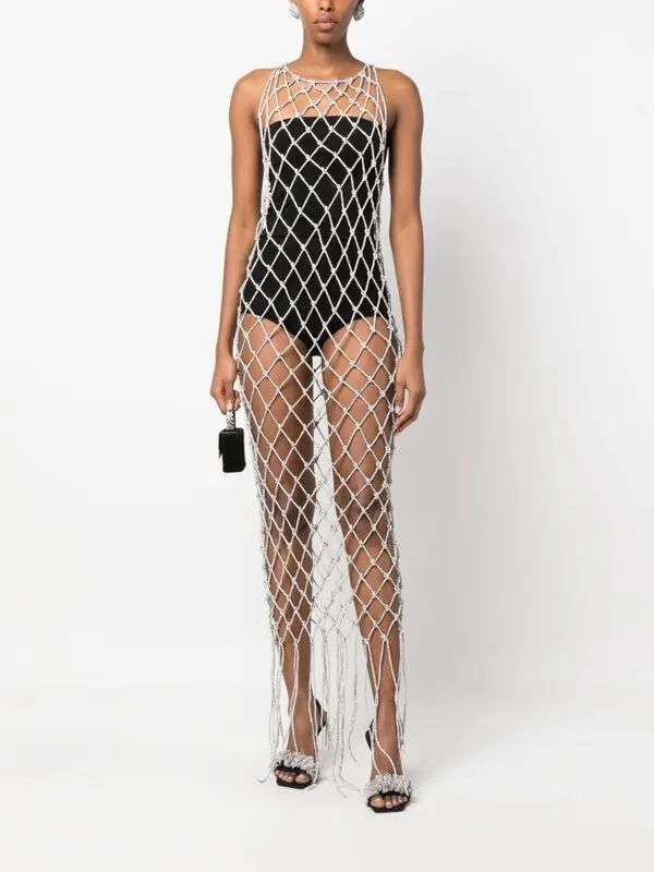 Giuseppe Di Morabito Rhinestone-embellished Fishnet Maxi Dress