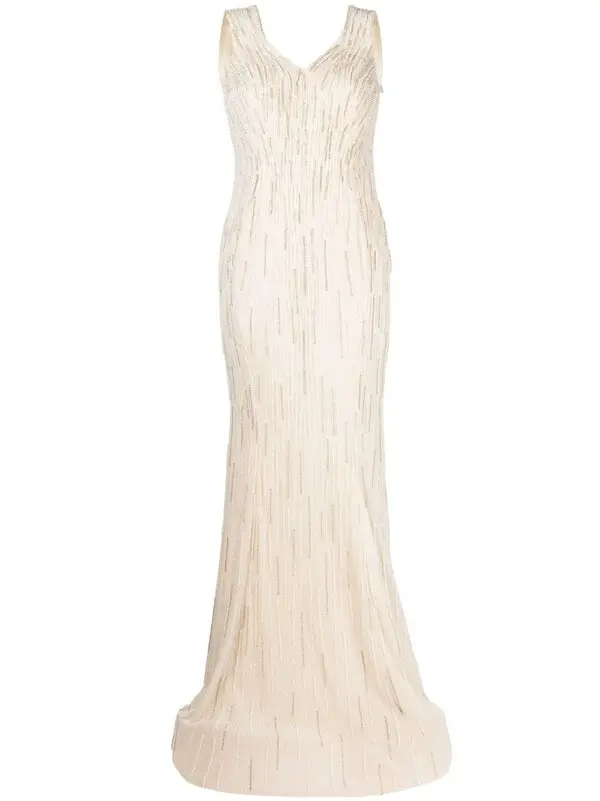SAIID KOBEISY Beaded Open-back Gown