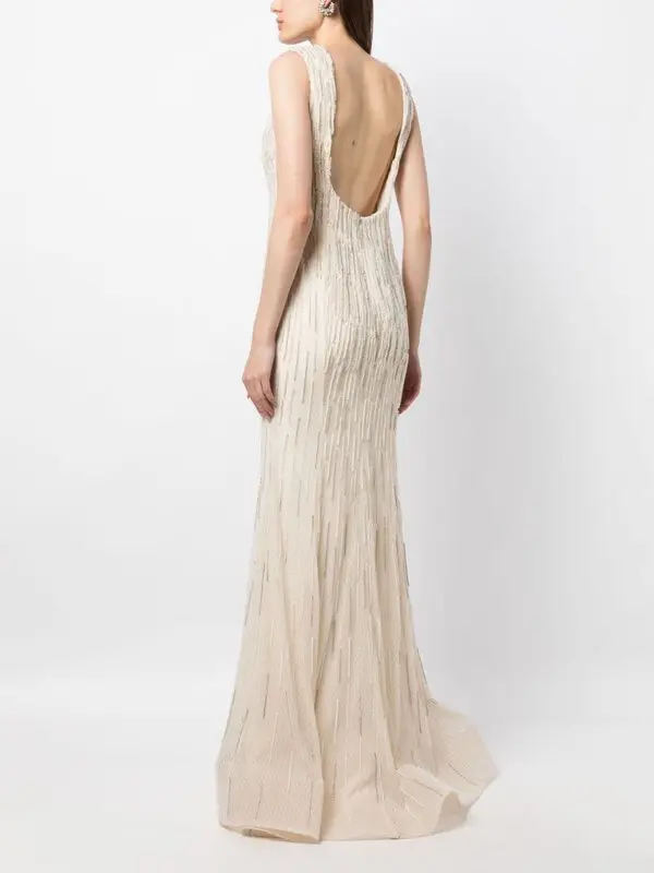 SAIID KOBEISY Beaded Open-back Gown