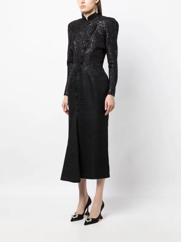 SAIID KOBEISY Brocade-effect Long-sleeve Dress