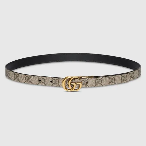 Gucci Gg Marmont Reversible Thin Belt - Beige