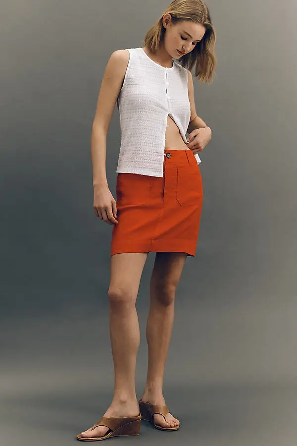 Maeve Colette Linen Blend Mini Skirt - Cherry Tomato