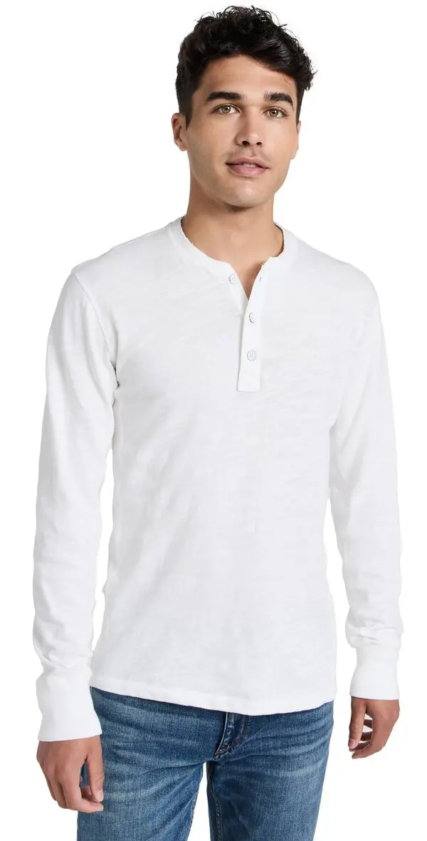 Rag & Bone Long Sleeve Classic Henley - White