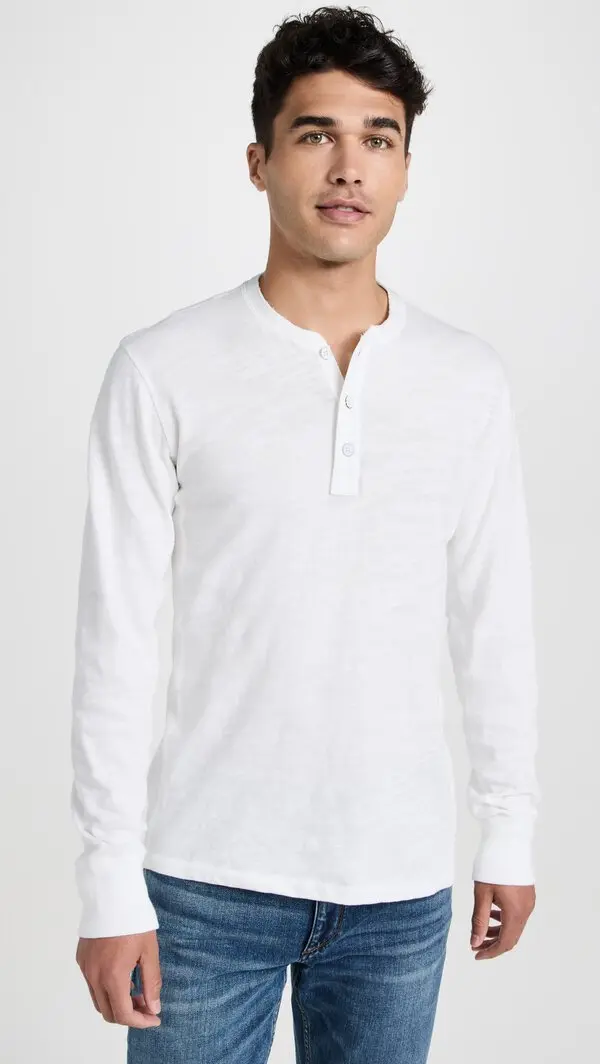 Rag & Bone Long Sleeve Classic Henley - White