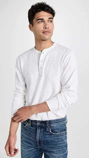 Rag & Bone Long Sleeve Classic Henley - White