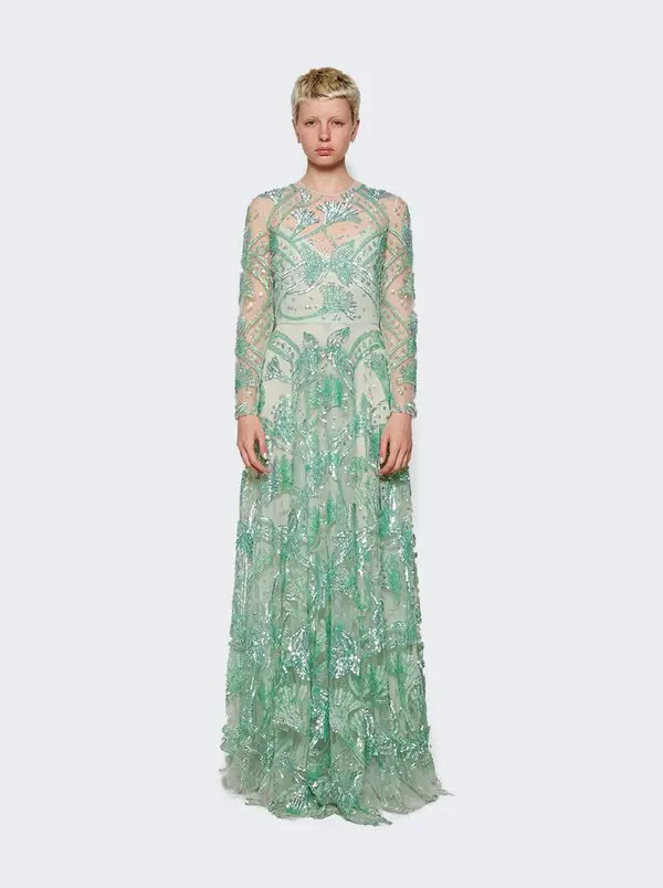 Valentino Garavani Long Sleeve Embellished Gown In Green - 30% Off |  Editorialist