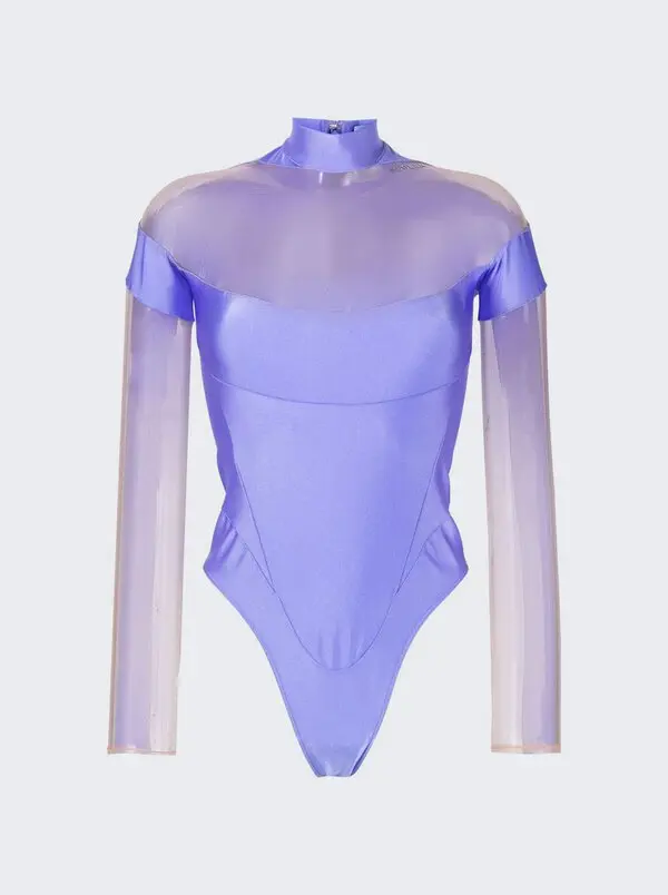 MUGLER Illusion Neckline Bodysuit - Lilac Nude 01