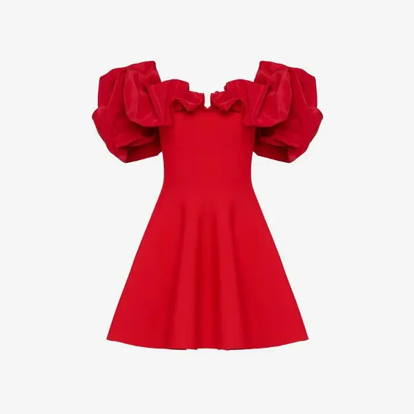 Alexander Mcqueen Hybrid Ruffled Mini Dress - Red/Black | Editorialist