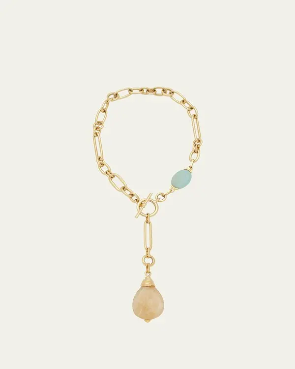 BEN-AMUN Chain Link Necklace With Stone Pendant - Gold