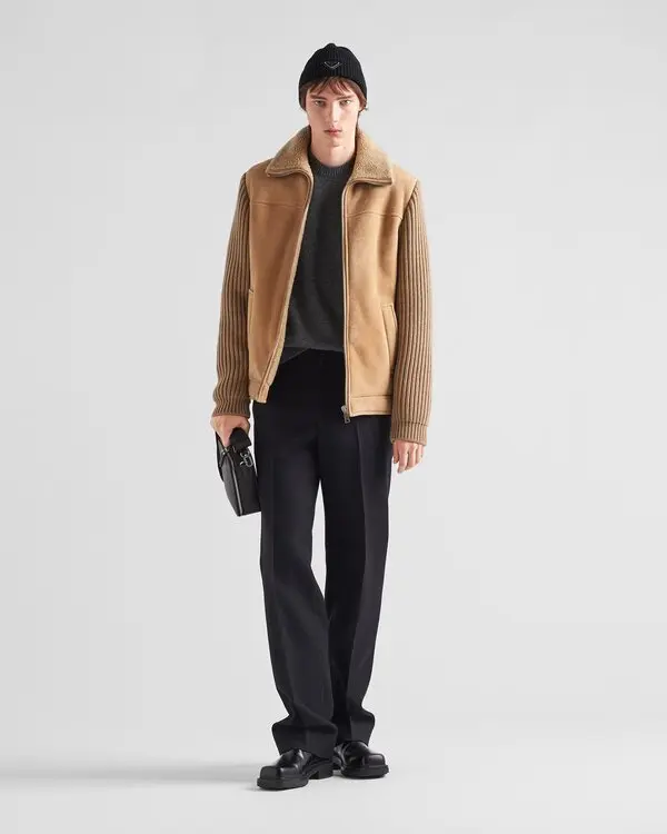 Prada Shearling And Knit Jacket - Camel/Camel | Editorialist