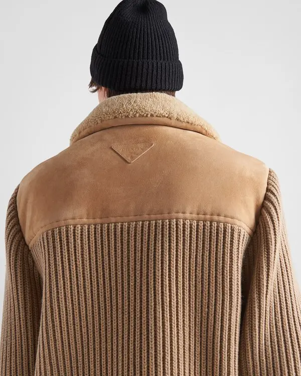 トップス Prada Camel Knit Jacket Prada Shearling And Knit Jacket - Camel/Camel | Editorialist