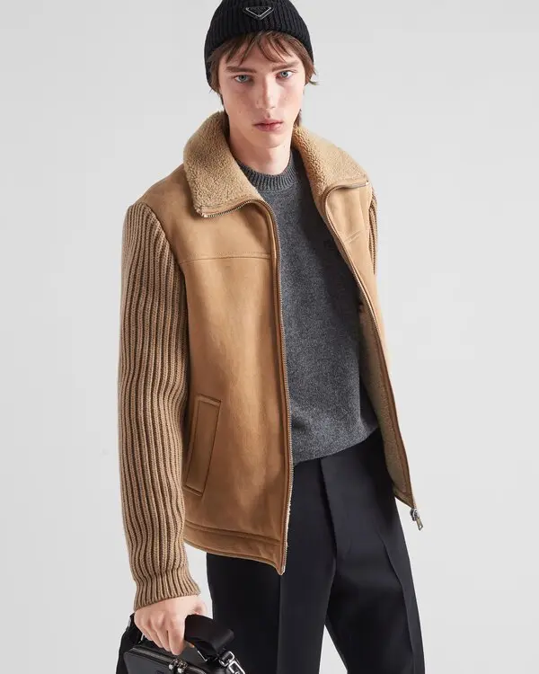 トップス Prada Camel Knit Jacket Prada Shearling And Knit Jacket - Camel/Camel | Editorialist