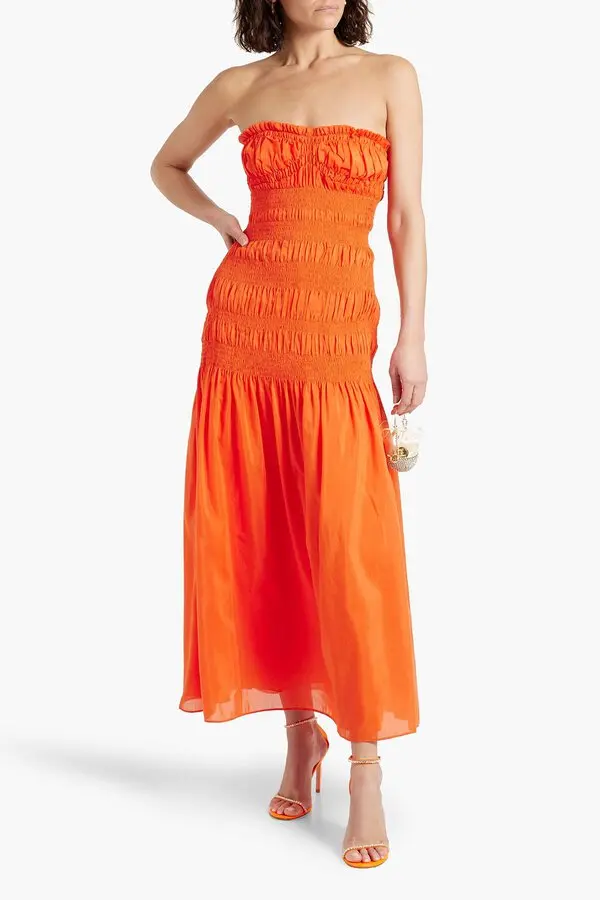nicholas orange dress Nicholas Womens Prairie Dress Orange Pleated Off Shoulder Long Sleeve 6