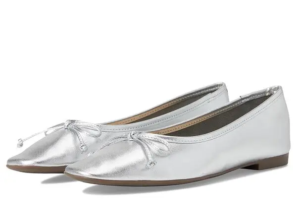 Schutz Arissa Croc Embossed Leather Ballet Flats With Bow Detail - Silver
