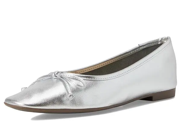 Schutz Arissa Croc Embossed Leather Ballet Flats With Bow Detail - Silver