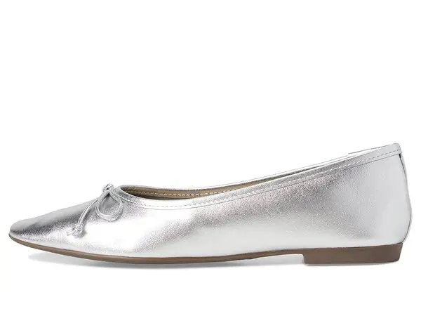 Schutz Arissa Croc Embossed Leather Ballet Flats With Bow Detail - Silver