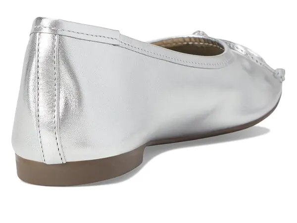 Schutz Arissa Croc Embossed Leather Ballet Flats With Bow Detail - Silver